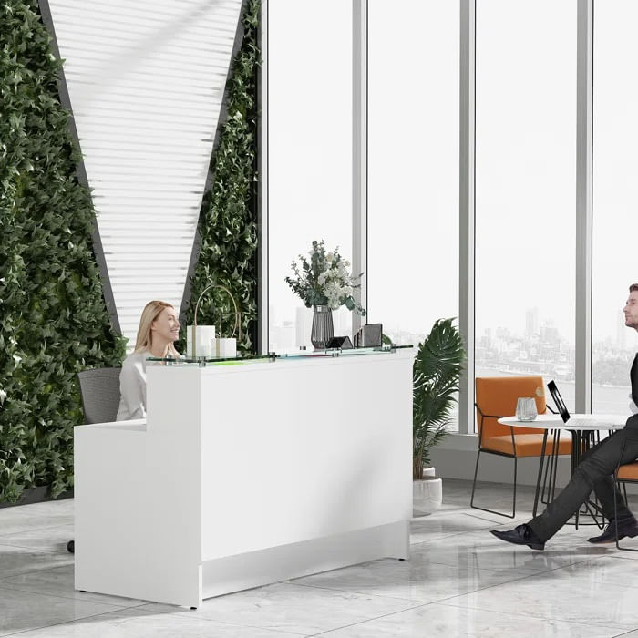Counter de Recepción con Vidrio Blanco 160cm