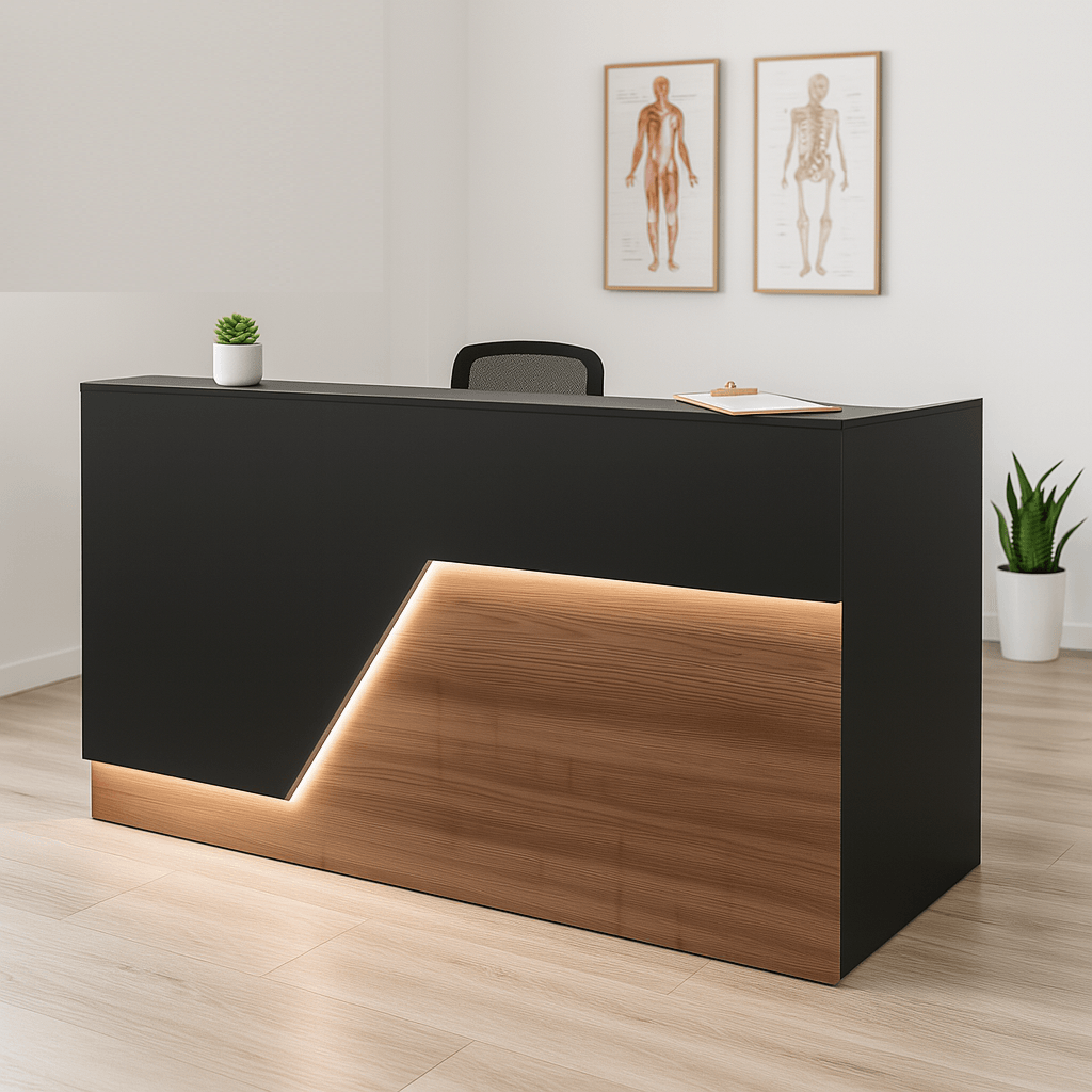 Counter de Recepción Moderno de Melamina Negro Caramelo